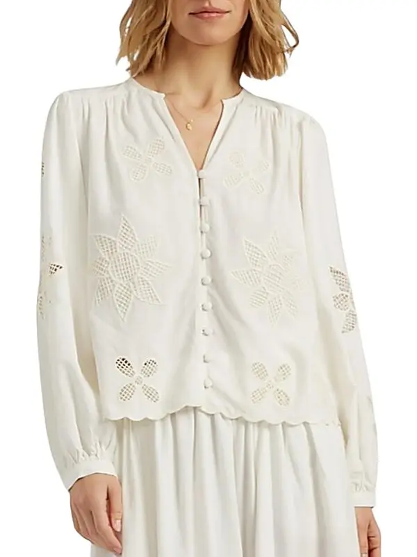 Chinti & Parker Linen-blend Broderie Blouse - Cream