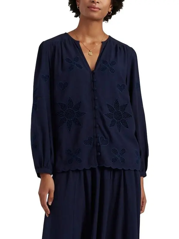 Chinti & Parker Linen-blend Broderie Blouse - Navy
