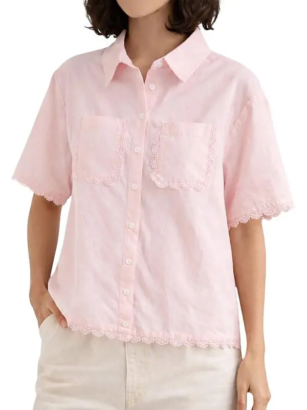 Chinti & Parker Linen-blend Scallop Edge Shirt - Light Pink