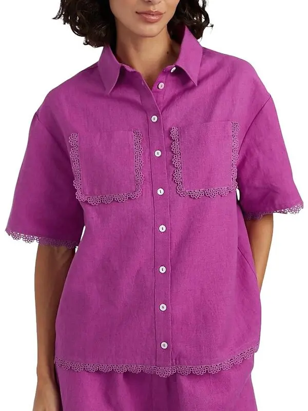 Chinti & Parker Linen-blend Scallop Edge Shirt - Magenta