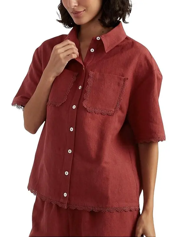 Chinti & Parker Linen-blend Scalloped Edge Shirt - Sienna
