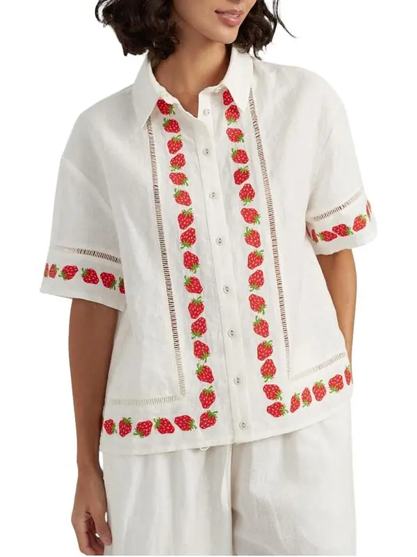 Chinti & Parker Linen-blend Strawberry Shirt - Cream