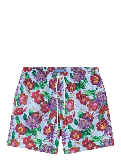 Robert Talbott Connery Floral Print Drawstring Swim Trunks - Light Blue