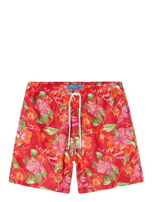 Robert Talbott Connery Floral Print Drawstring Swim Trunks - Red