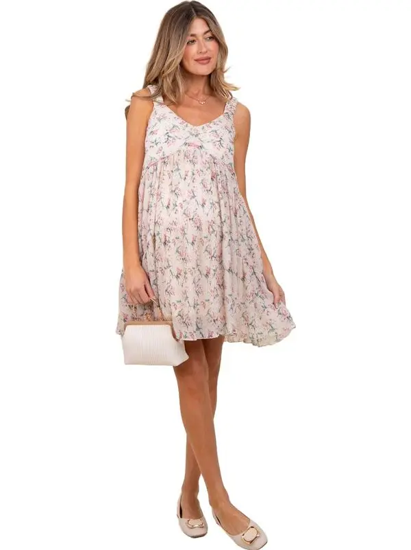PINKBLUSH Floral Plisse Texture Maternity Mini Dress - Pink