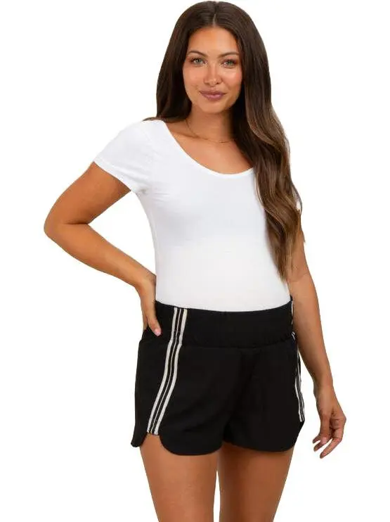 PINKBLUSH Active Stripe Detail Maternity Shorts - Black