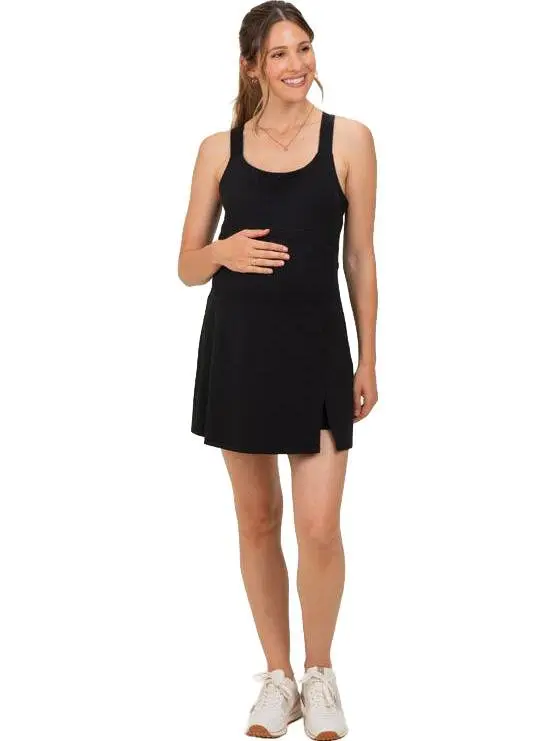 PINKBLUSH Racerback Active Maternity Romper Dress With Slit - Black