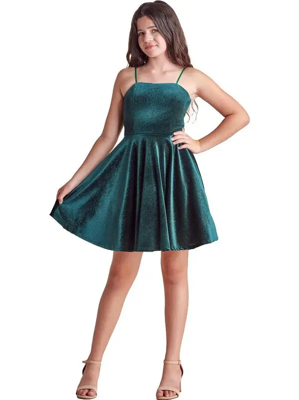 UN DEUX TROIS Velvet Fit And Flare Dress Longer Length - Green