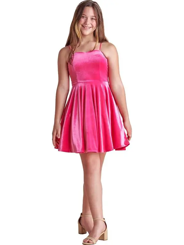UN DEUX TROIS Velvet Fit And Flare Dress Longer Length - Pink