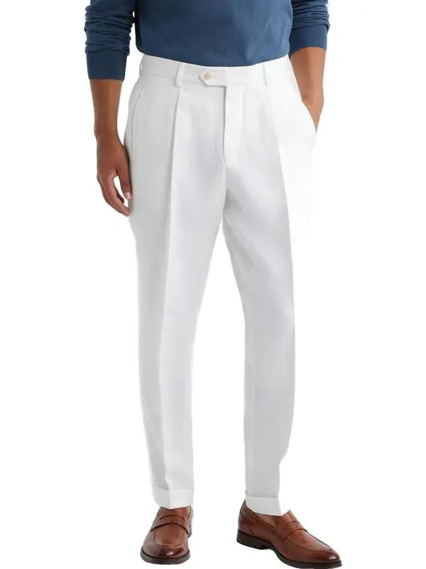 Hugo Boss Peet Pleated Linen Trousers - White