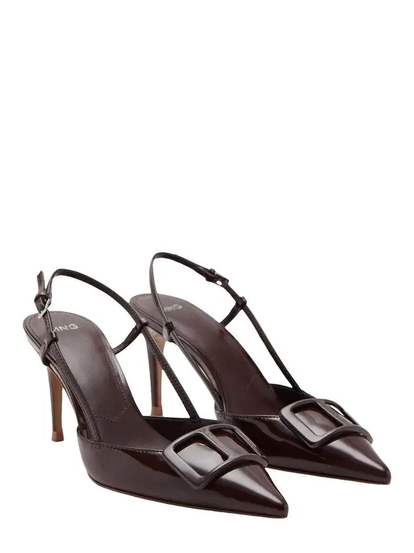 Mango Patent Faux Leather Slingback Pumps With Oversized Buckle - Chocolate