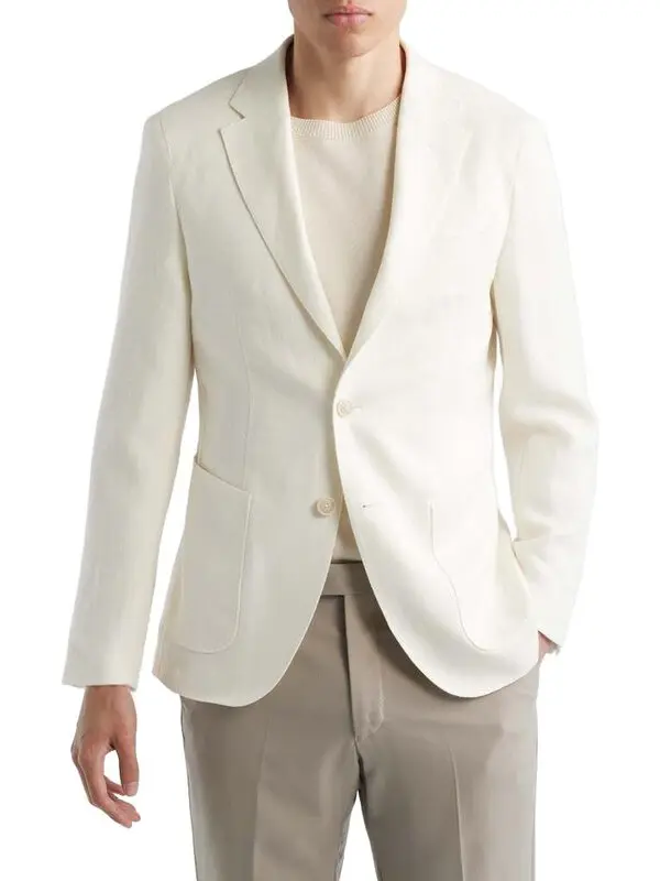 Hugo Boss Boss Heston Slim Fit Sport Coat In Wool & Linen Herringbone - Open White