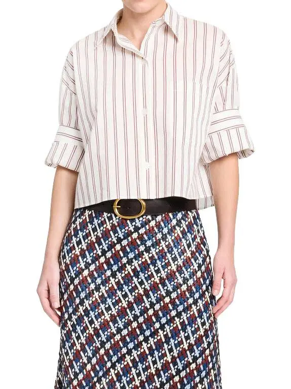 TWP Striped Cotton & Silk Button-up Shirt - White/wine