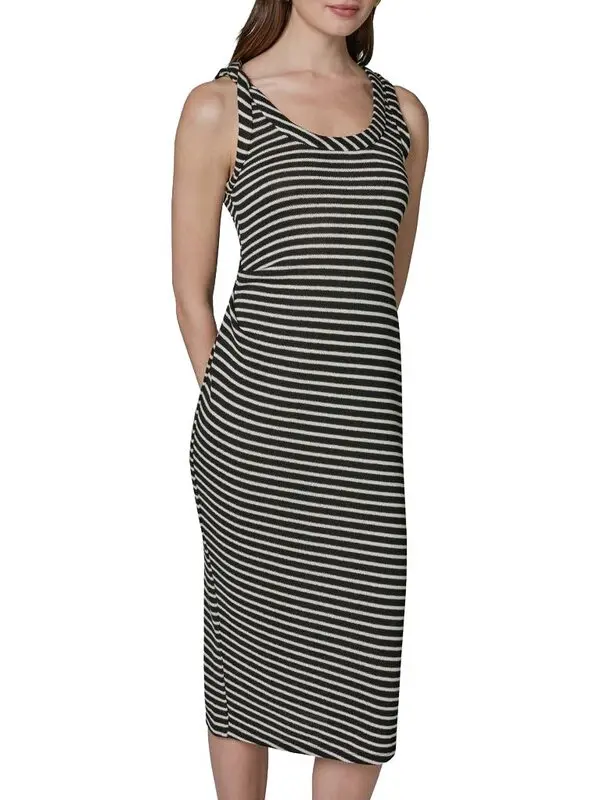 Donna Karan New York Weekend Sleeveless Striped Midi Dress - Black Cream