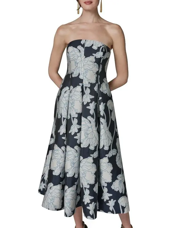 Donna Karan New York Strapless Floral Jacquard A-line Dress - Nightfall/cream