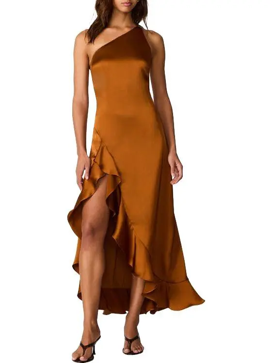 Steve Madden Mindy Asymmetrical High-low Ruffled Dress - Caramel Cafe