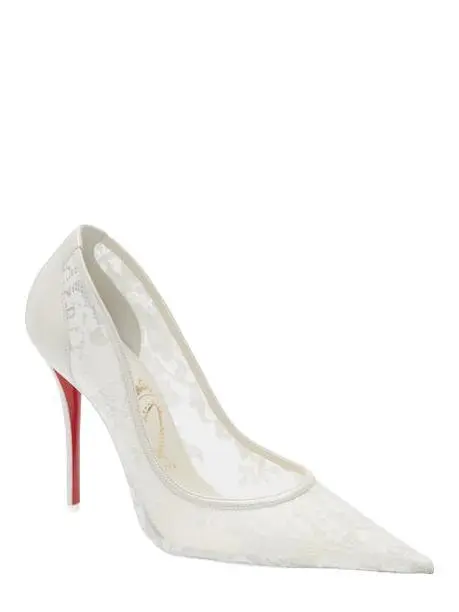 CHRISTIAN LOUBOUTIN Miss Z Pointed Toe Lace Pumps - Bianco/snow