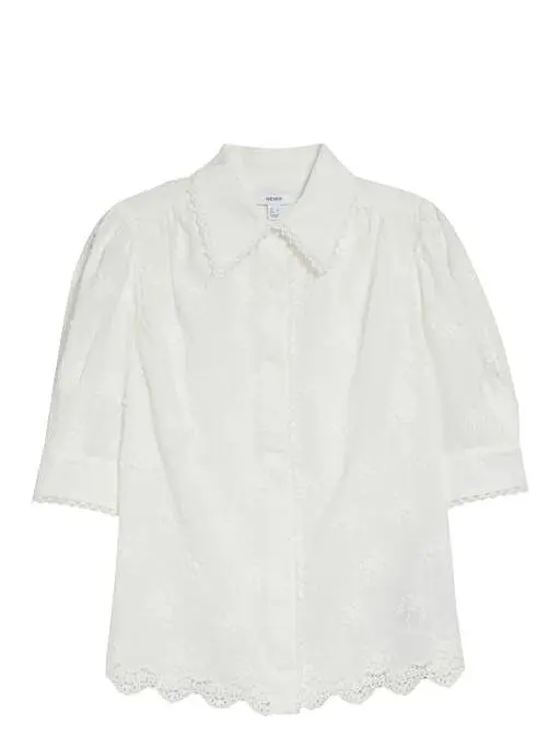 REISS Edwina Floral Embroidered Button-up Shirt - Ivory