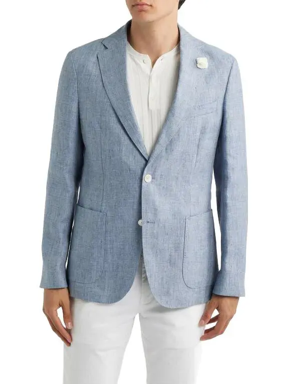 BOSS Hanry Slim Fit Linen Sport Coat - Open Blue
