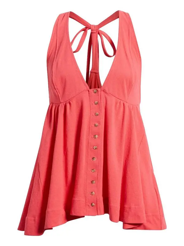 Free People Valerie Halter Neck Tunic Top - Tart Berry