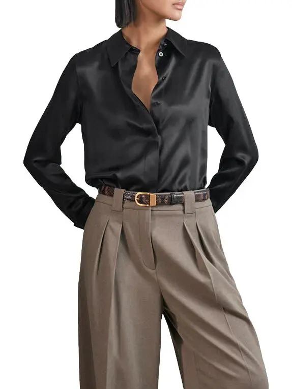 REISS Ameira" Silk Button-up Shirt - Black