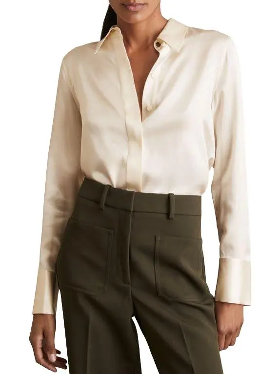 REISS Ameira" Silk Button-up Shirt - Ivory