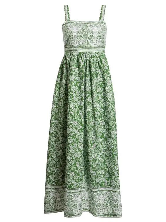 CECE DUPRAZ Printed Cotton Midi Dress - Salted Lime