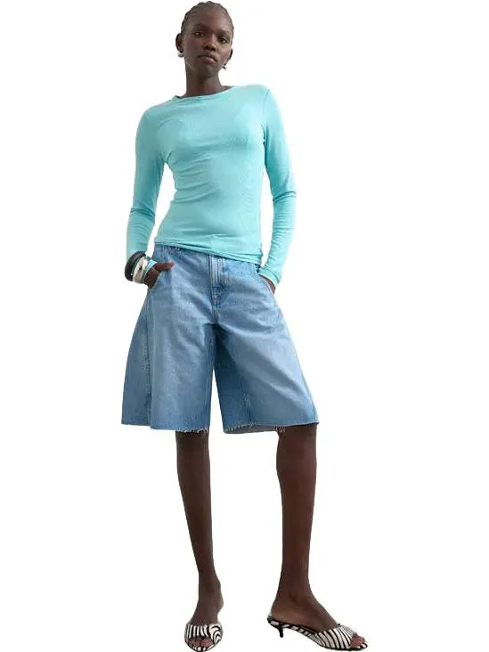 Topshop Barrel Leg Denim Bermuda Shorts - Blue
