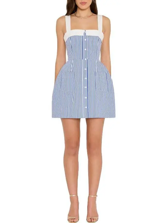 Amanda Uprichard Mindy Sleeveless Minidress With Contrast Trim - Blue Ivory