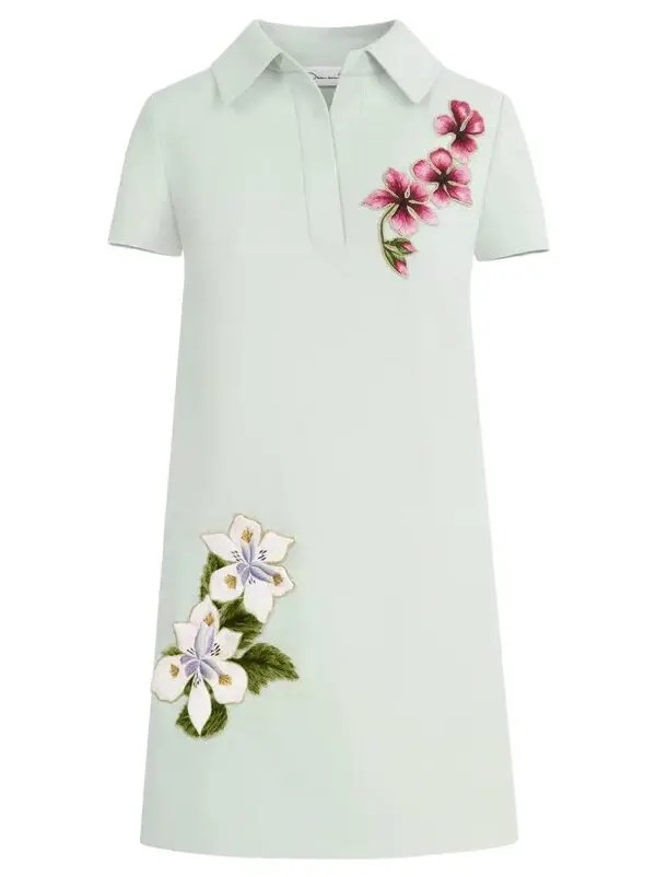 Oscar De La Renta Mixed Floral Threadwork Shift Dress - Blue