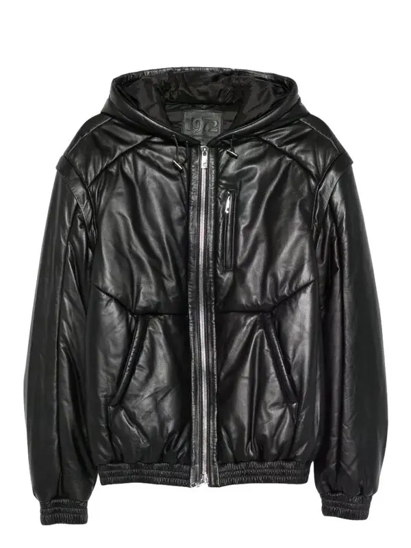 DESA 1972 Hooded Leather Jacket - Black