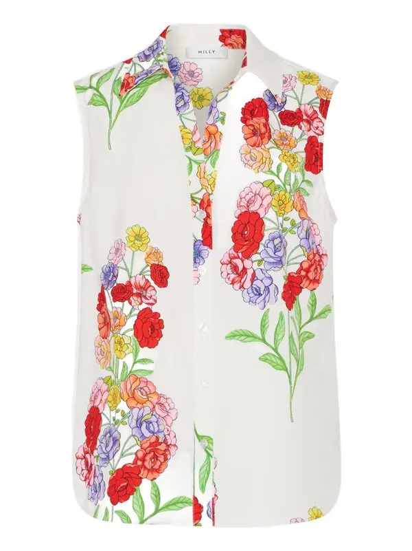 MILLY Josephine Printed Long Sleeve Blouse - White