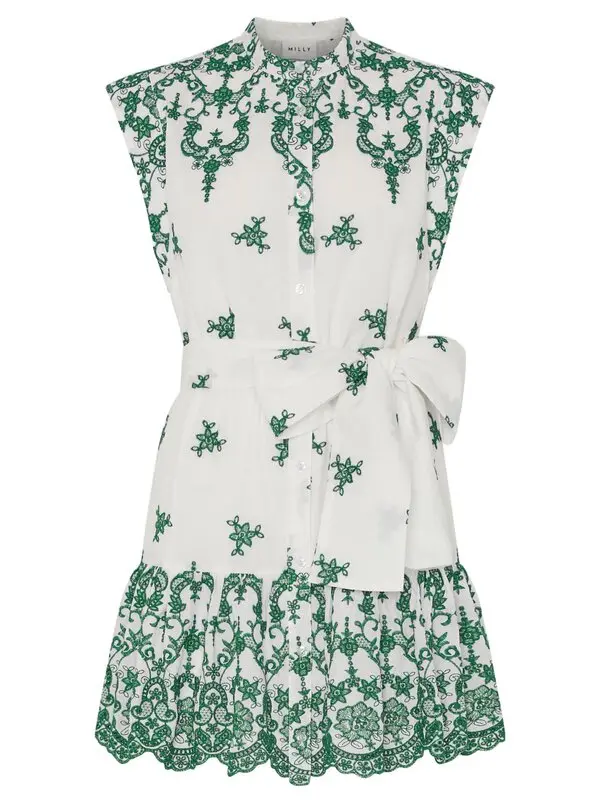 MILLY Neelie Embroidered Mini Dress - White/green