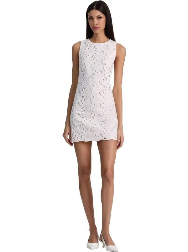 Alice + Olivia Clyde Laser-cut Denim Mini Dress - White
