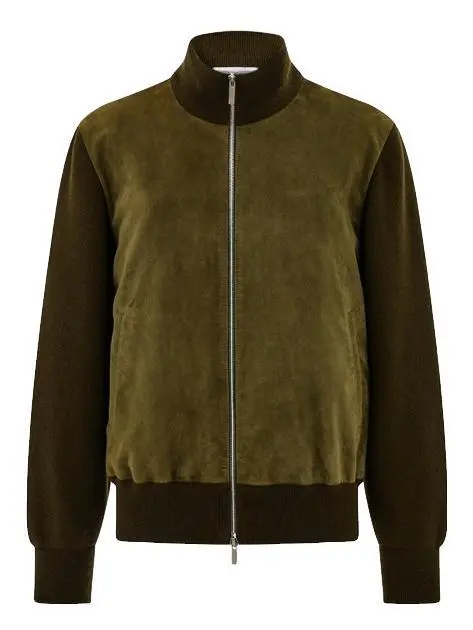 FERRAGAMO Suede Blouson With Knitted Details - Green