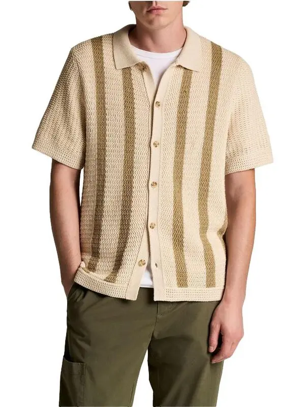 Vince Striped Crochet Cotton Short-sleeve Shirt - Stripe