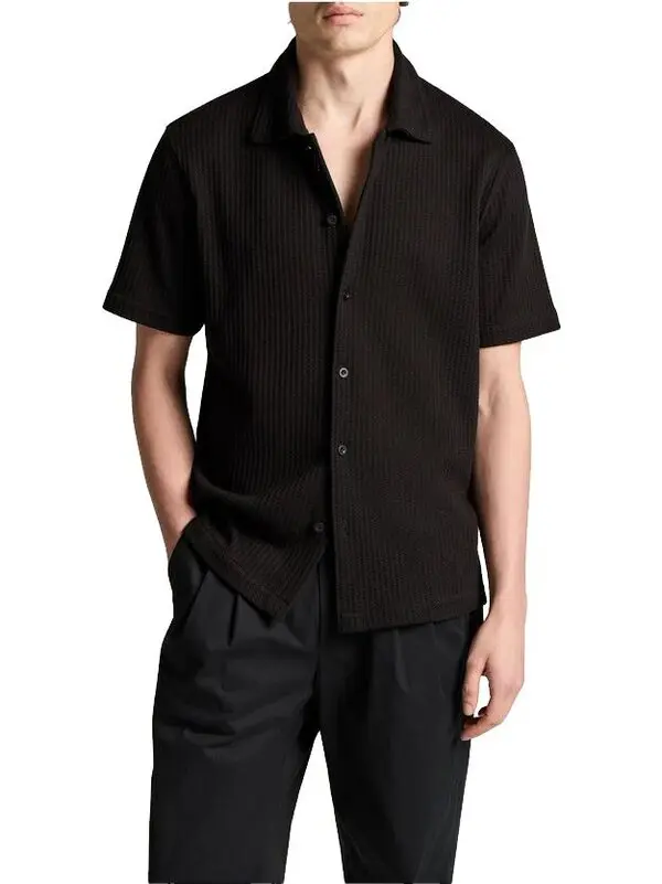 Vince Pointelle Cotton-blend Short-sleeve Shirt - Black