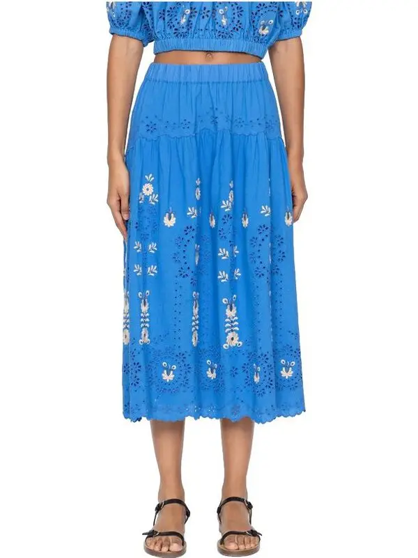 Sea Catharina Embroidered Midi Skirt - Blue