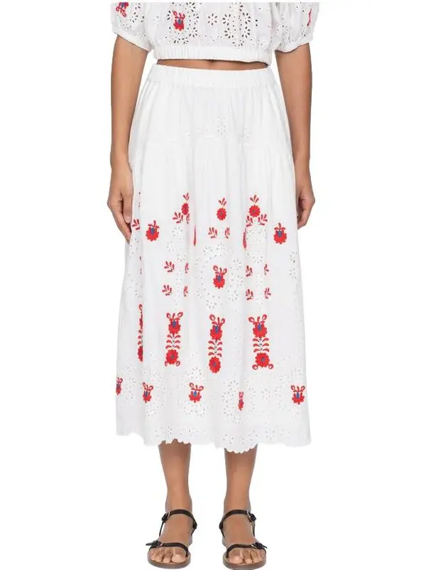 Sea Catharina Embroidered Midi Skirt - White