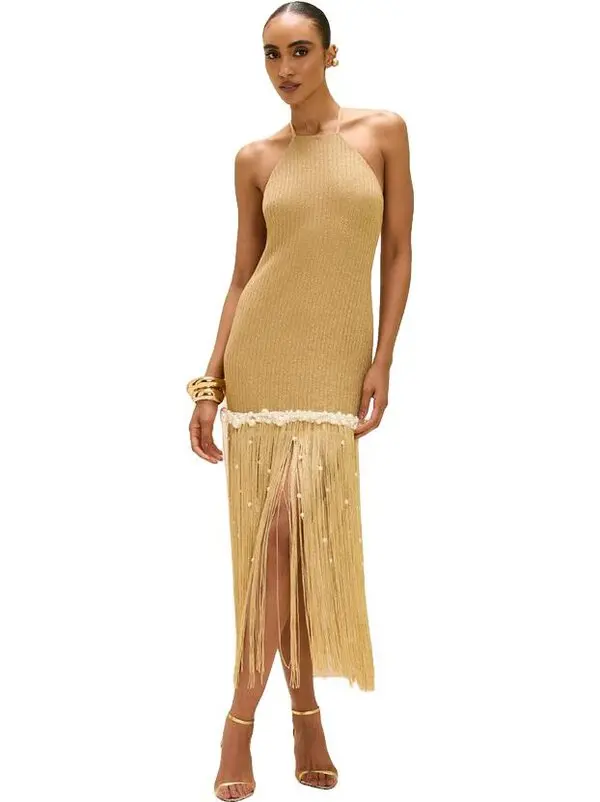 PatBO Aurea Crochet Midi Dress - Gold