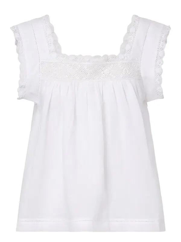 DÔEN Aphra Ramie Lace Trim Top - White
