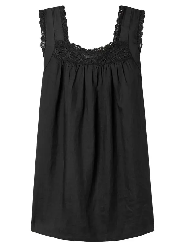 DÔEN Almadia Romantic Lace Trim Square Neck Mini Dress - Black