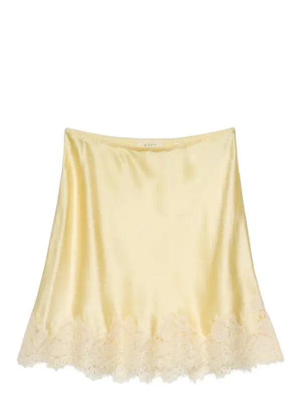 DÔEN Giulietta Silk Satin Mini Skirt With Lace Trim - Light Yellow