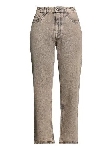MOORER Cotton Denim Mom Jeans With Leather Trims - Beige