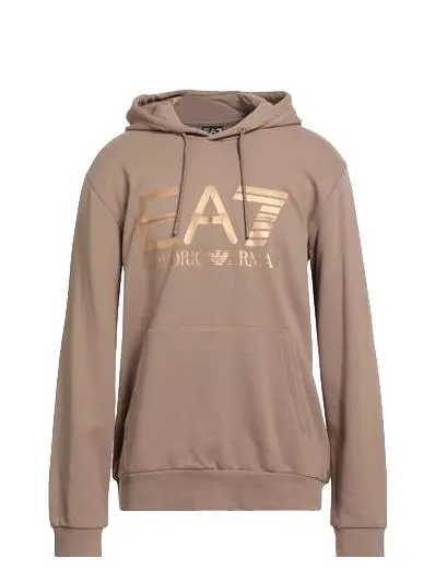 EA7 Cotton Hooded Sweatshirt With Logo Print - Beige