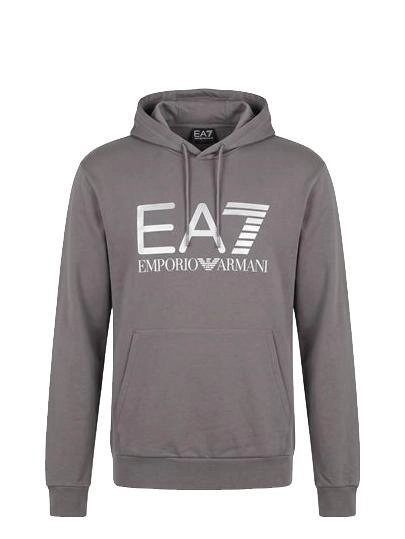 EA7 Cotton Hooded Sweatshirt With Logo Print - Grey