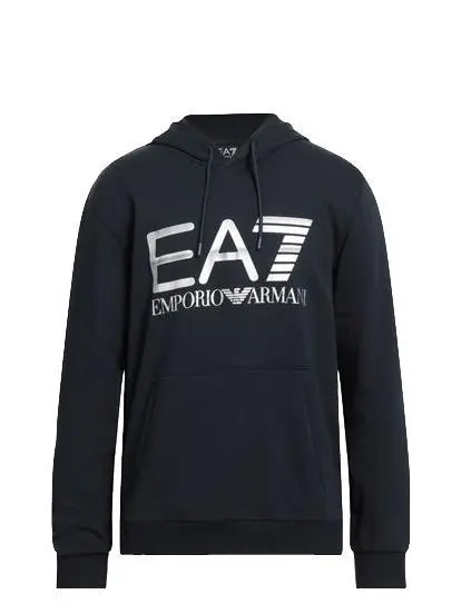 EA7 Cotton Hooded Sweatshirt With Logo Print - Navy