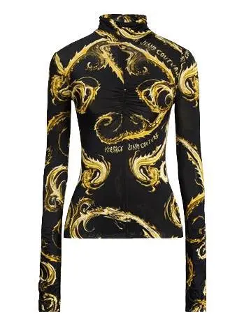 Versace Viscose And Elastane Long Sleeve Turtleneck With Signature Print - Black