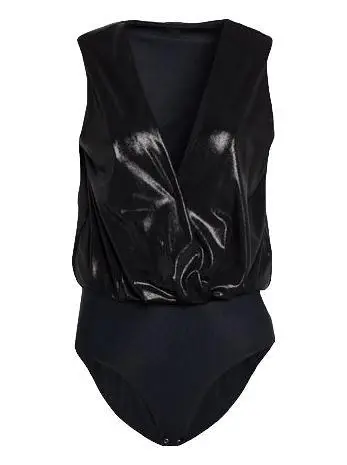 Pinko Sleeveless Plunge Neck Metallic Bodysuit - Black