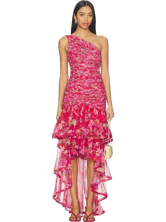 PatBO Peony Asymmetrical Maxi Dress - Red